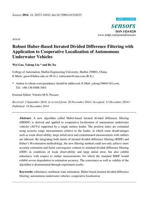 Pdf Robust Huber Based Iterated Divided Difference Filtering With Application To Cooperative