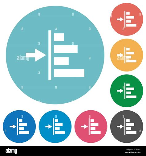 Increase Left Indentation Of Content Flat White Icons On Round Color Backgrounds Stock Vector