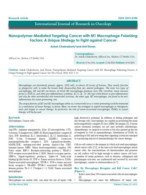 Nanopolymermediated Targeting Cancer With M1 Macrophage Polarizing
