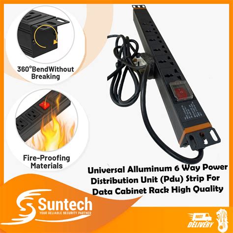 Universal Aluminum 6 Way Power Distribution Unit Pdu Strip For Data Cabinet Rack High Quality