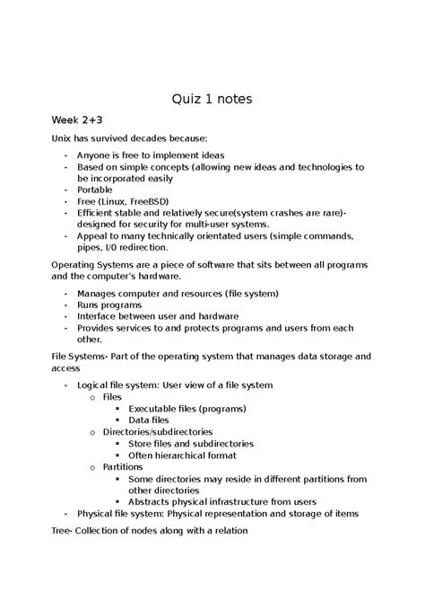 Quiz 1 Notes Quiz 1 Notes Week 2 Unix Has Survived Decades Because Anyone Is Free To