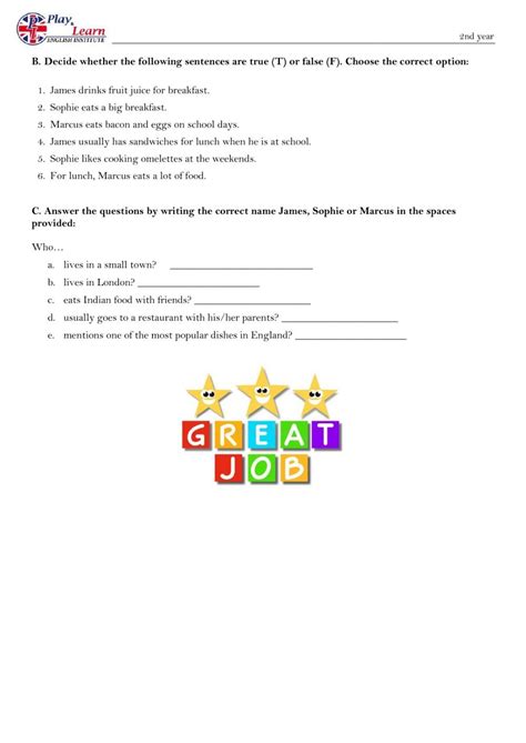Reading Comprehension Test 2nd Year Worksheet Reading Comprehension