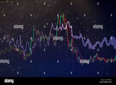 Financial Candlestick Chart With Line Graph And Stock Numbers On Gradient Blue Color Background