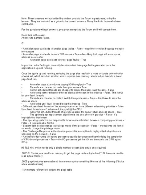 Answers And Guidance For Past Exam Questions Pdf Thread Computing Scheduling Computing