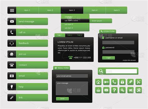 现代黑色和绿色的web Ui元素