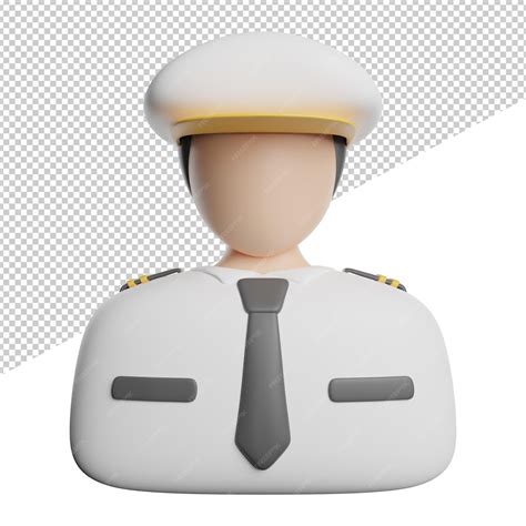 파일럿 또는 Cpatain 전면 보기 투명 배경에 3d 렌더링 아이콘 그림 아바타 프리미엄 Psd 파일