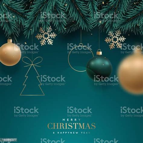 전나무 가지와 공 녹색 배경에 눈송이가 있는 크리스마스 배경 겨울 방학을위한 축제 디자인 템플릿입니다 크리스마스에 대한 스톡 벡터 아트 및 기타 이미지 Istock