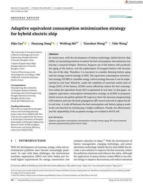Pdf Adaptive Equivalent Consumption Minimization Strategy For Hybrid