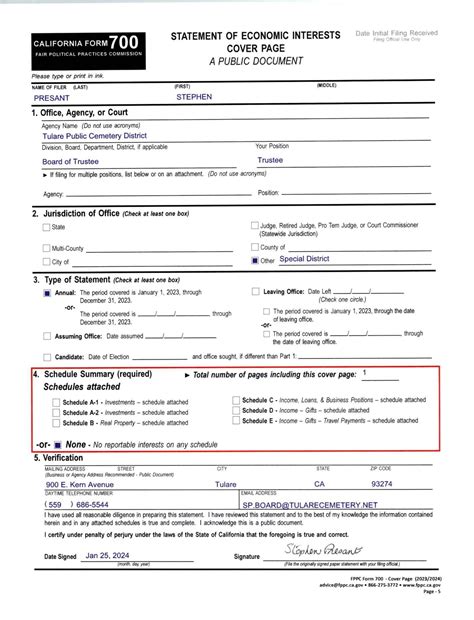 Stephen Presant Form 700 Tulare Public Cemetery District