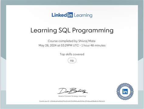 Shivraj Mate On Linkedin Extied To Share The Course Completion Certificates Of The Sql Courses
