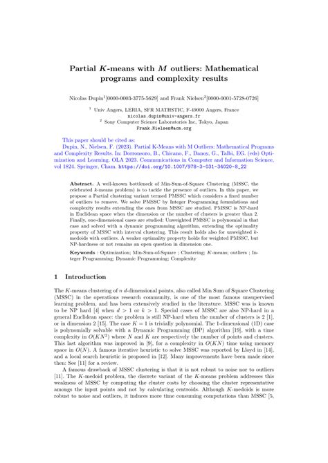 Pdf Partial K Means To Avoid Outliers Mathematical Programming