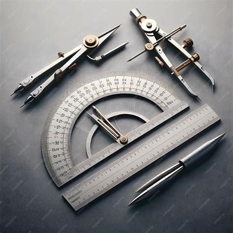 Premium Photo A Ruler Protractor And Compass Set For Geometry Class Isolated On A Plain