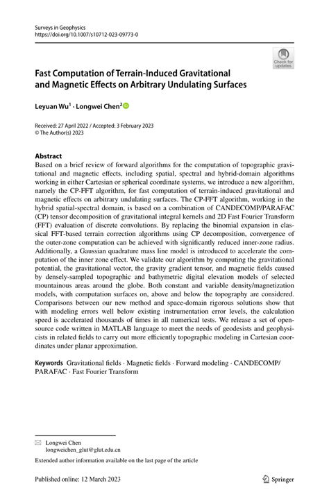 pdf fast computation of terrain induced gravitational and magnetic