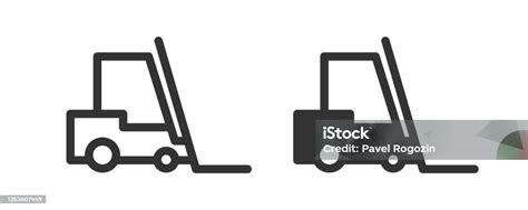 지게차 아이콘 포크 리프트 트럭 표지판 도자기 마샤인 벡터 플랫의 윤곽 도미 공급망에 대한 스톡 벡터 아트 및 기타 이미지 공급망 공장 산업 건물 교통 Istock
