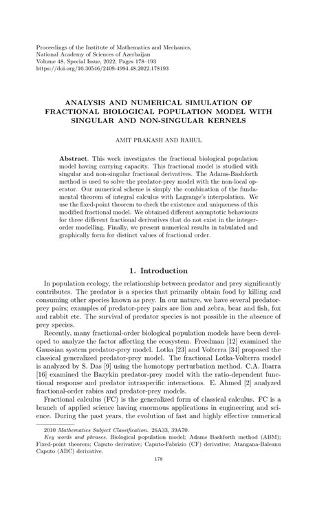 Pdf Analysis And Numerical Simulation Of Fractional Biological