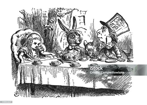 이상한 나라의 앨리스 골동품 일러스트 앨리스와 토끼와 미친 해터 티 파티 이상한 나라의 앨리스에 대한 스톡 벡터 아트 및 기타 이미지 이상한 나라의 앨리스 Mad