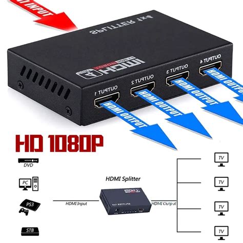 HDMI Splitter Full HD 1080p Video 1X4 Split 1 In 4 Out HDMI Switch Switcher Amplifier Display