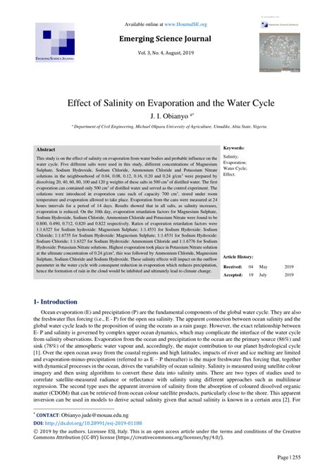 Pdf Effect Of Salinity On Evaporation And The Water Cycle