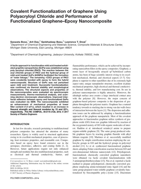 Covalent Functionalization Of Graphene Using Polyacryloyl Chloride And Performance Of Pdf