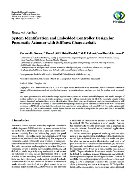 Pdf System Identification And Embedded Controller Design For Pneumatic Actuator With Stiffness