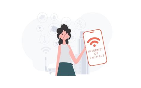 Premium Vector Iot Concept The Girl Is Holding A Phone With The Iot Logo In Her Hands Vector
