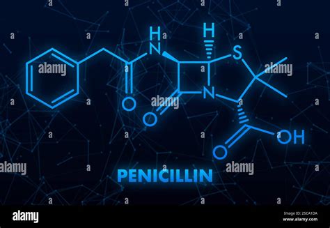 Penicillin Molecular Structural Chemical Formula Over Dark Blue Background Stock Vector Image