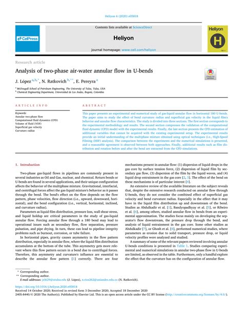 Pdf Analysis Of Two Phase Air Water Annular Flow In U Bends