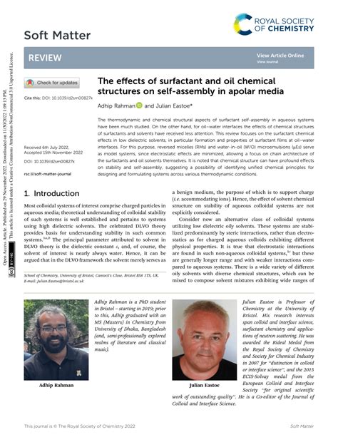 Pdf The Effects Of Surfactant And Oil Chemical Structures On Self Assembly In Apolar Media