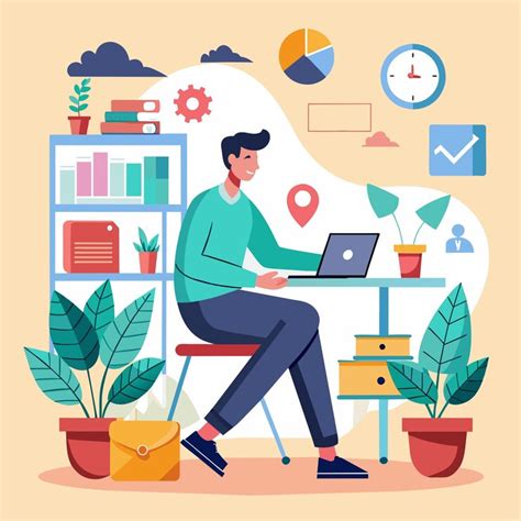 Premium Vector A Man Sitting At A Desk Working On A Laptop Activities In The Office Trending