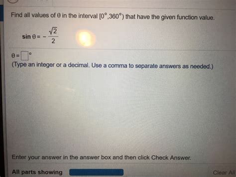 solved find all values of θ in the interval [0° 360° that