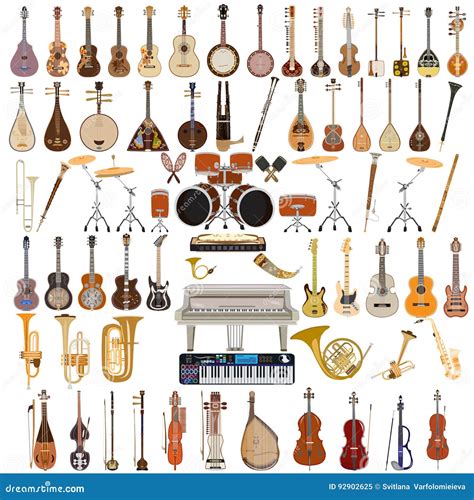 Vector Set Of Musical Instruments In Flat Style Stock Vector Illustration Of Piano Rebec