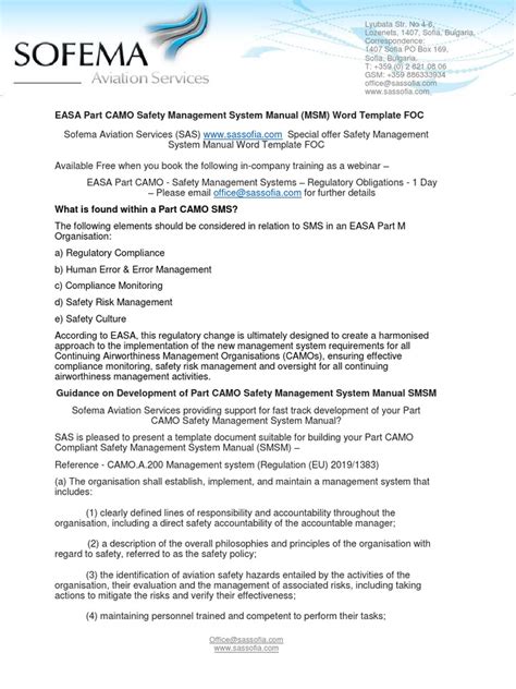 Easa Part Camo Safety Management System Manual Msm Word Template Foc