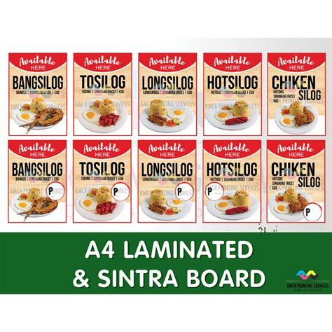 Food Signages Bangsilog Tosilog Longsilog Hotsilog Chicken Silog Shopee Philippines