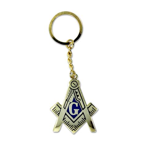 Square And Compass Masonic Key Chain Gold And Blue 2 14 T