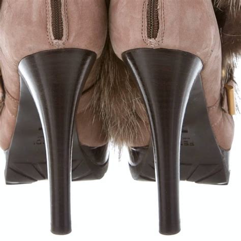 New Fendi Beaver Fur And Suede Platform Boots Booties Sz 385 For Sale