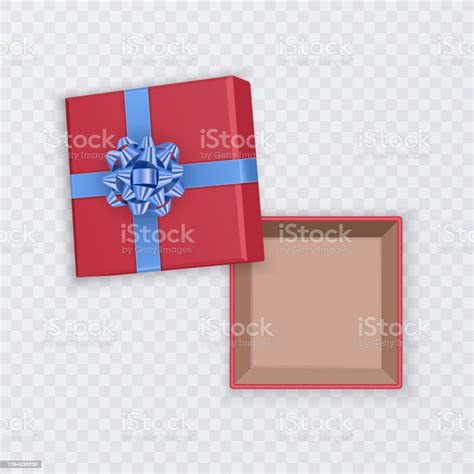 블루 나비 평면도 빨간 선물 상자 열고 빈 사각 골 판지 상자 투명 한 배경에서 분리 0명에 대한 스톡 벡터 아트 및 기타