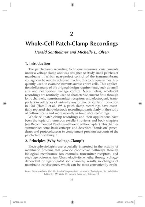 PDF Whole Cell Patch Clamp RecordingsFrom Neuromethods Vol Patch Clamp Analysis