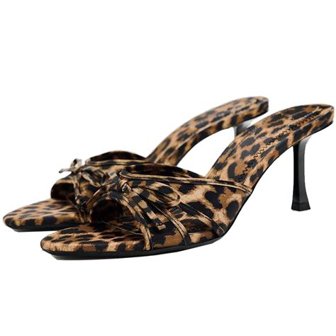 Yiya Womens Leopard Print Mules Heels With Bow Open Round Toe Stiletto High Heels Party Dress
