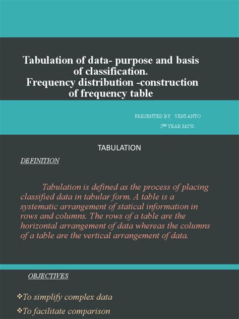 Tabulation Of Data Purpose And Basis Of Classification Lakshmi Miss