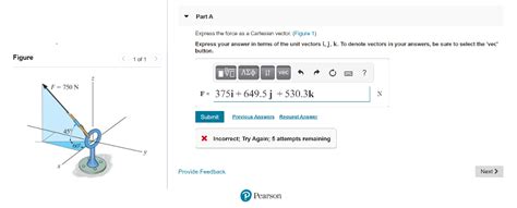 Solved Part A Express The Force As A Cartesian Vector Chegg