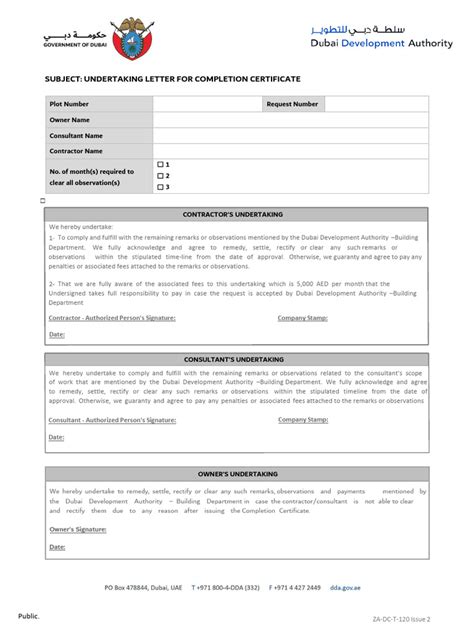 Dda Undertaking Letter For Completion Certificate Issuance Pdf