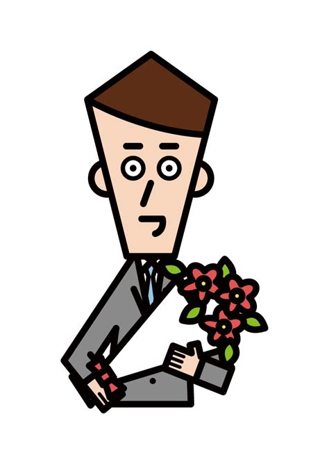꽃다발을 주는 남자의 그림 무료 일러스트 소재집 Kukukeke