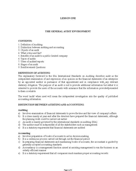 Auditingandassurance Ll Lesson 1 Lesson One The General Audit Environment Contents Definition