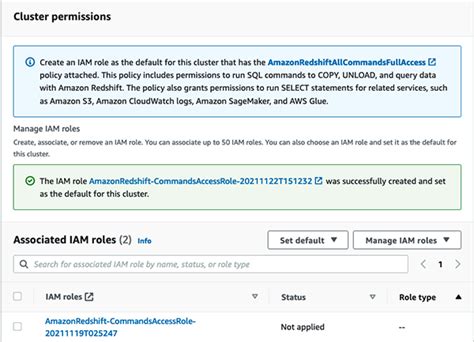 use the default iam role in amazon redshift to simplify accessing other