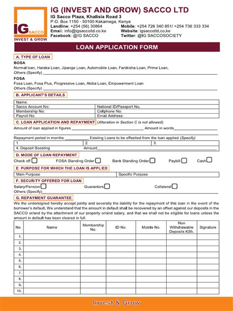 Ig Sacco Loan Application Form April 2023 Pdf