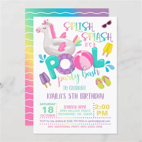 Unicorn Pool Party Invitation Zazzle