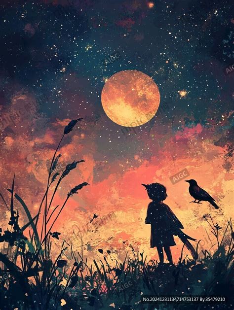 Ai创作图二次元梦幻插画 手绘唯美夜晚 星月河幻想插画 治愈系唯美插画 梦幻唯美童话童年美梦 美好的夜晚插画 唯美意境插画 梦幻儿童插画超治愈 月光下的少女 梦幻儿插插画 唯美风插画 月色夜晚