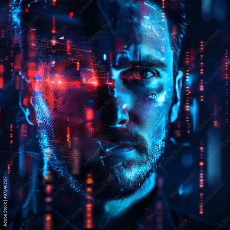 Face Recognition And Authentication Concept Featuring The Personal Data Of A Handsome Man And A