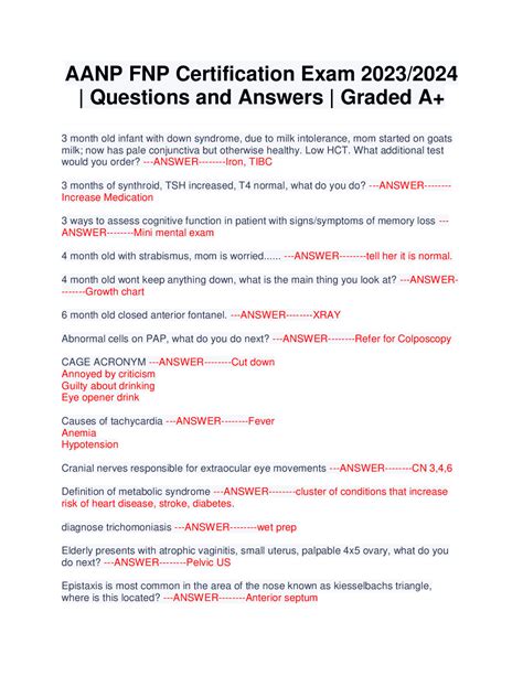 Aanp Fnp Certification Exam 2023 2024 Questions And Answers Graded A Exams Nursing Docsity