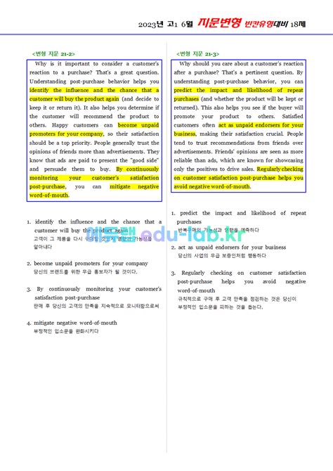 2023년 고1 6월 패러프레이징 지문으로 만든 빈칸대비 70지문 1716986500 내신 기출문제 연구소 에듀랩